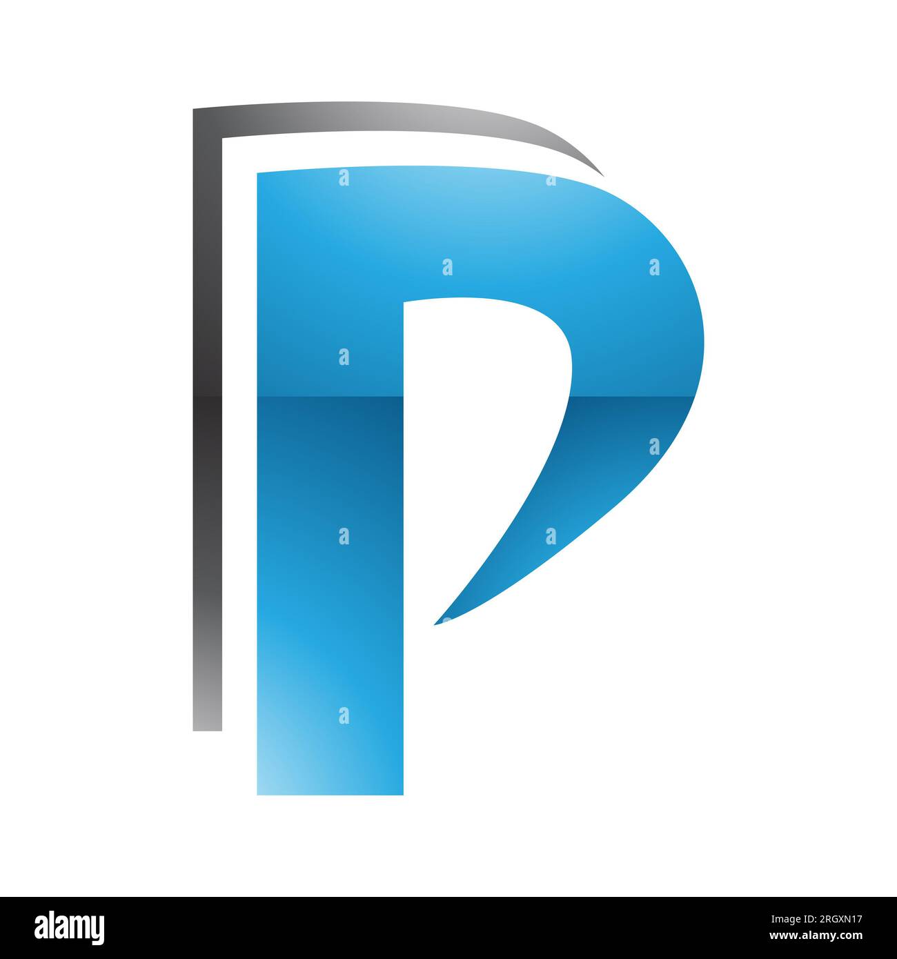 Blue and Black Glossy Layered Letter P Icon on a White Background Stock ...