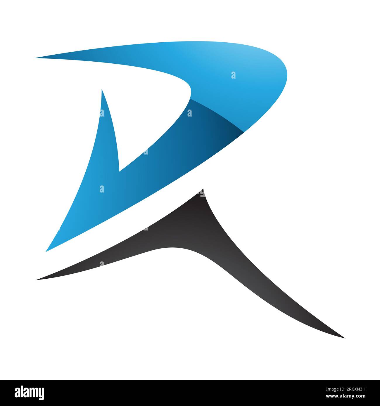 Blue and Black Glossy Pointy Tipped Letter R Icon on a White Background ...