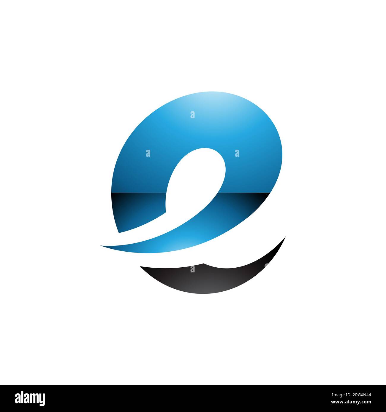 Blue and Black Glossy Lowercase Letter E Icon with Soft Spiky Curves on ...