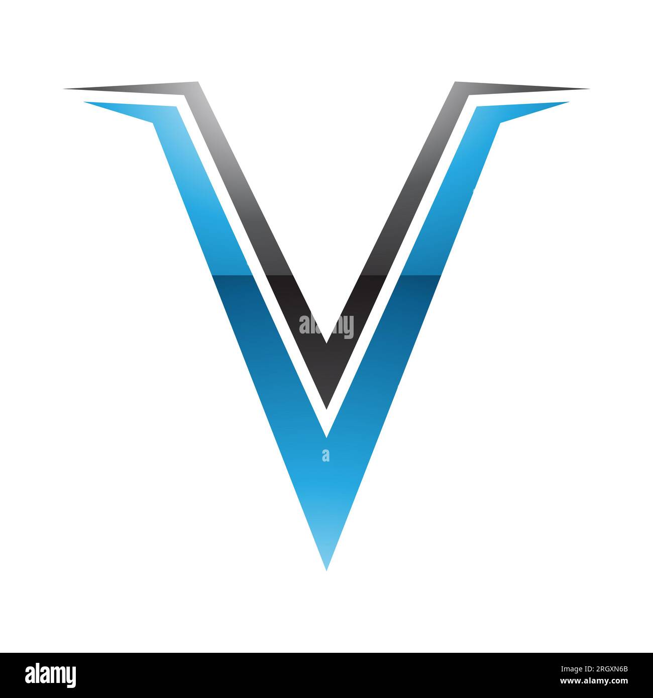 Blue and Black Glossy Spiky Shaped Letter V Icon on a White Background ...