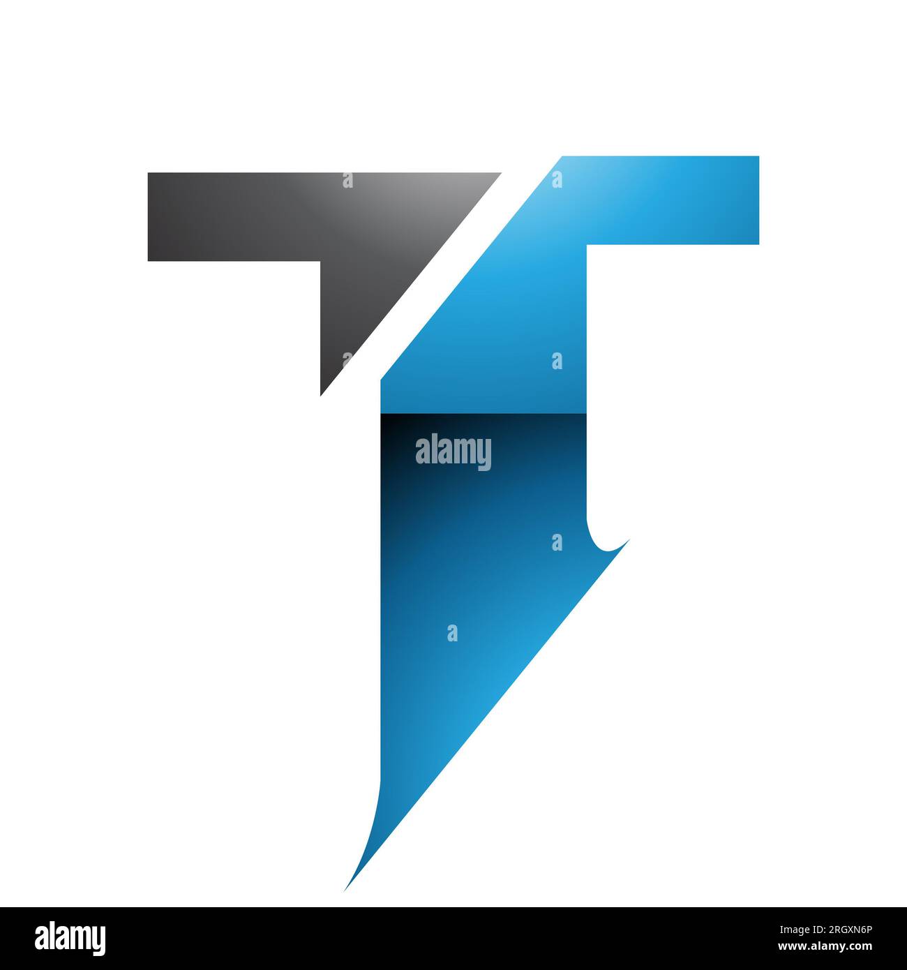Blue and Black Glossy Split Shaped Letter T Icon on a White Background ...