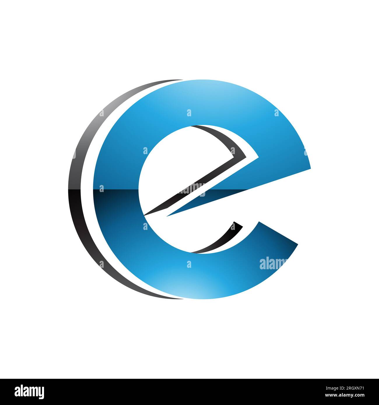 Blue and Black Glossy Round Layered Lowercase Letter E Icon on a White ...
