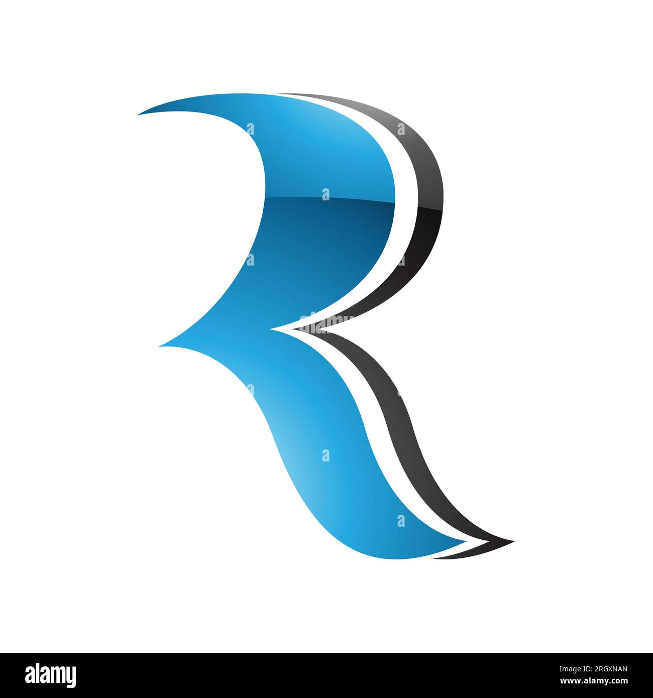 Blue and Black Glossy Wavy Shaped Letter R Icon on a White Background ...