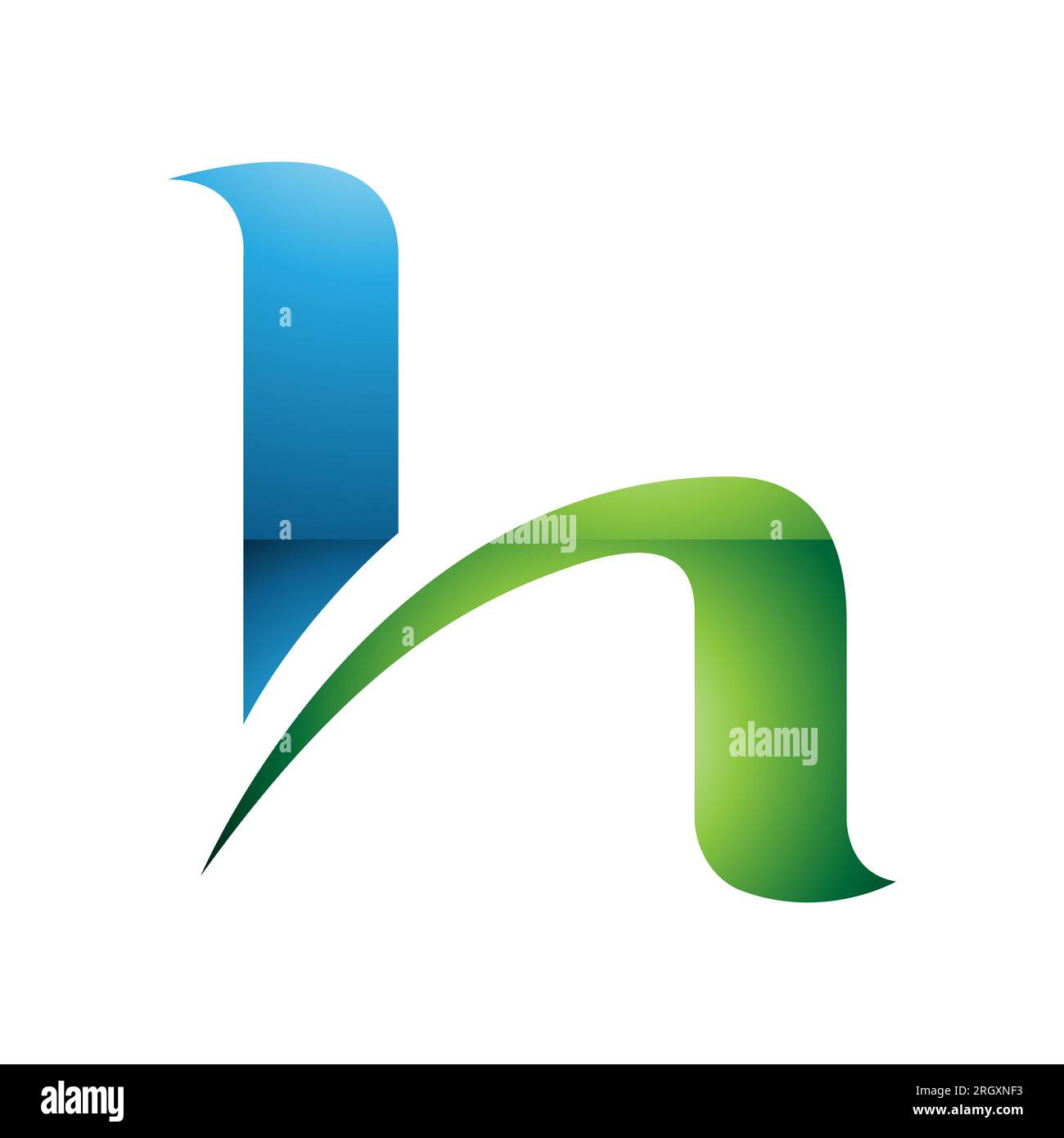 Blue and Green Glossy Letter H Icon with Round Spiky Lines on a White ...