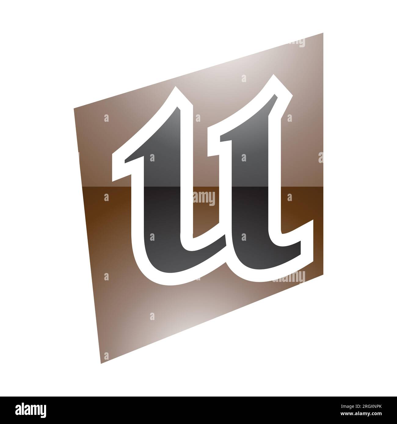 Brown and Black Glossy Distorted Square Shaped Letter U Icon on a White ...