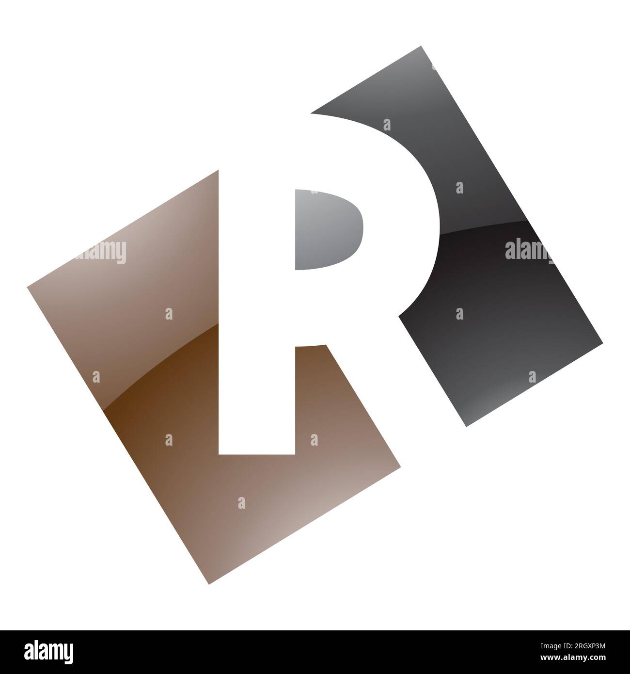 Brown and Black Glossy Rectangle Shaped Letter R Icon on a White ...