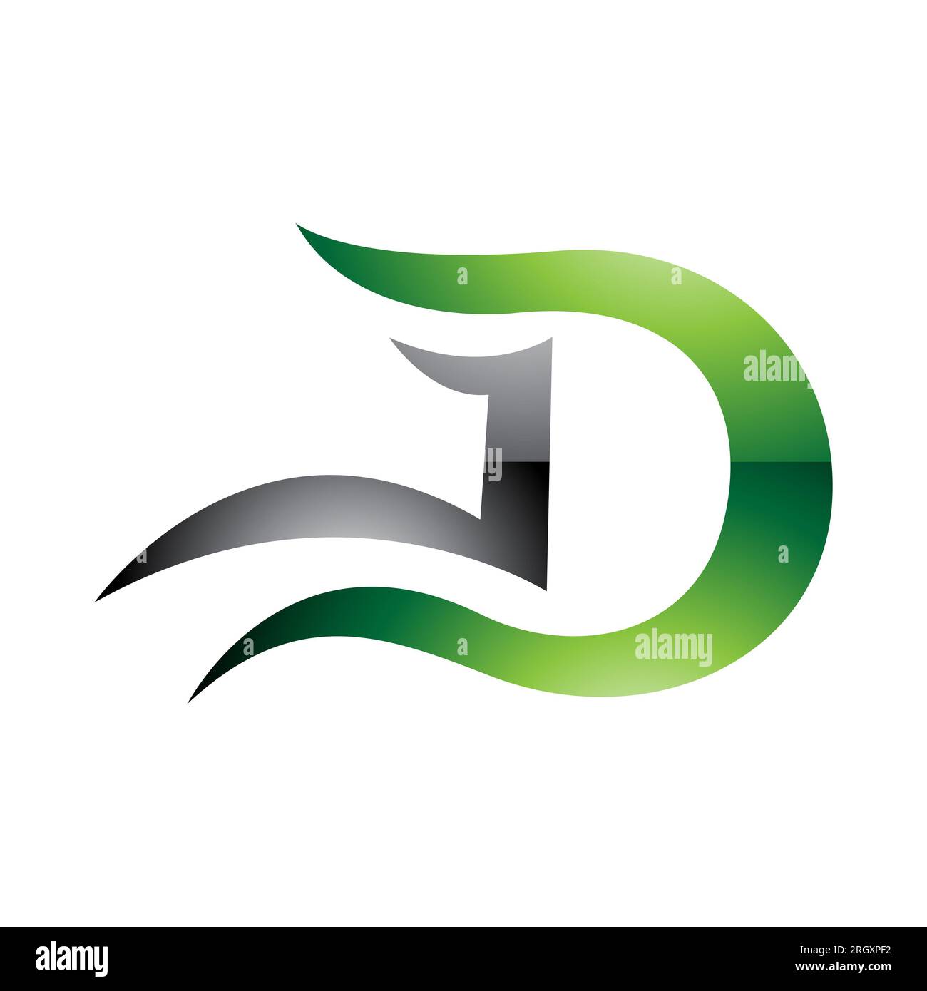 Green and Black Glossy Letter D Icon with Wavy Curves on a White ...