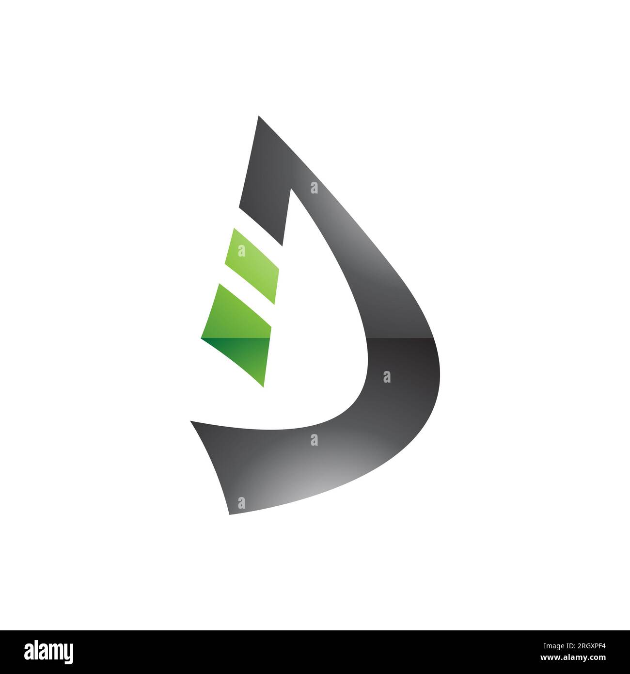 Green and Black Glossy Curved Strip Shaped Letter D Icon on a White ...