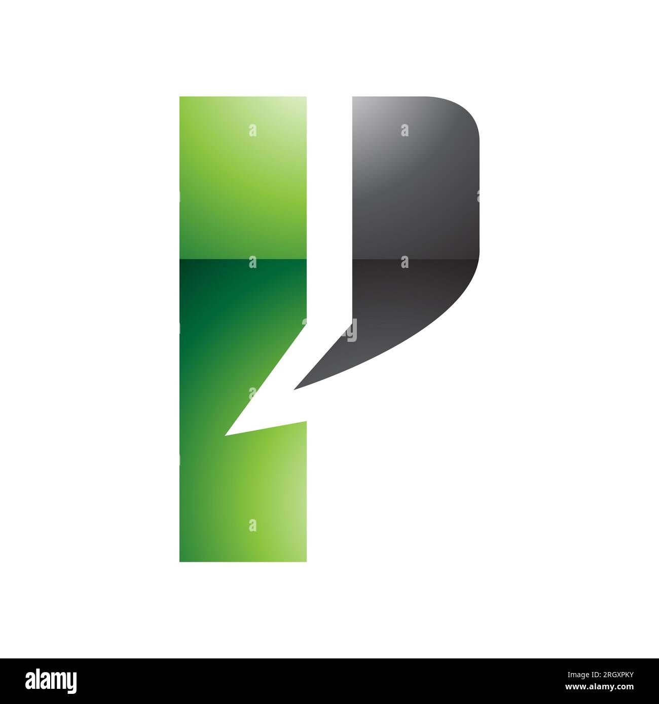 Green and Black Glossy Letter P Icon with a Bold Rectangle on a White ...