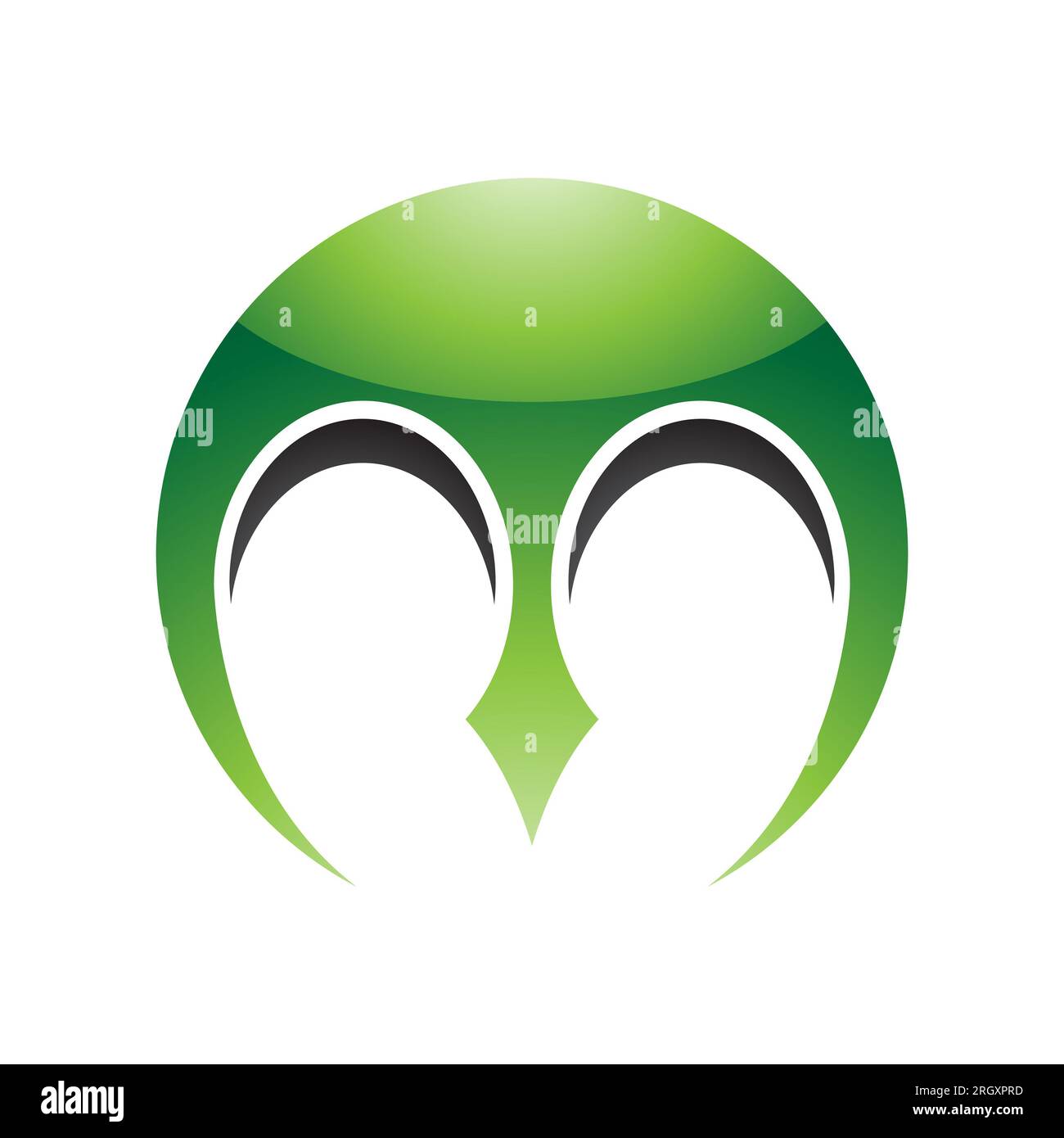 Green and Black Glossy Round Letter M Icon with Pointy Tips on a White ...