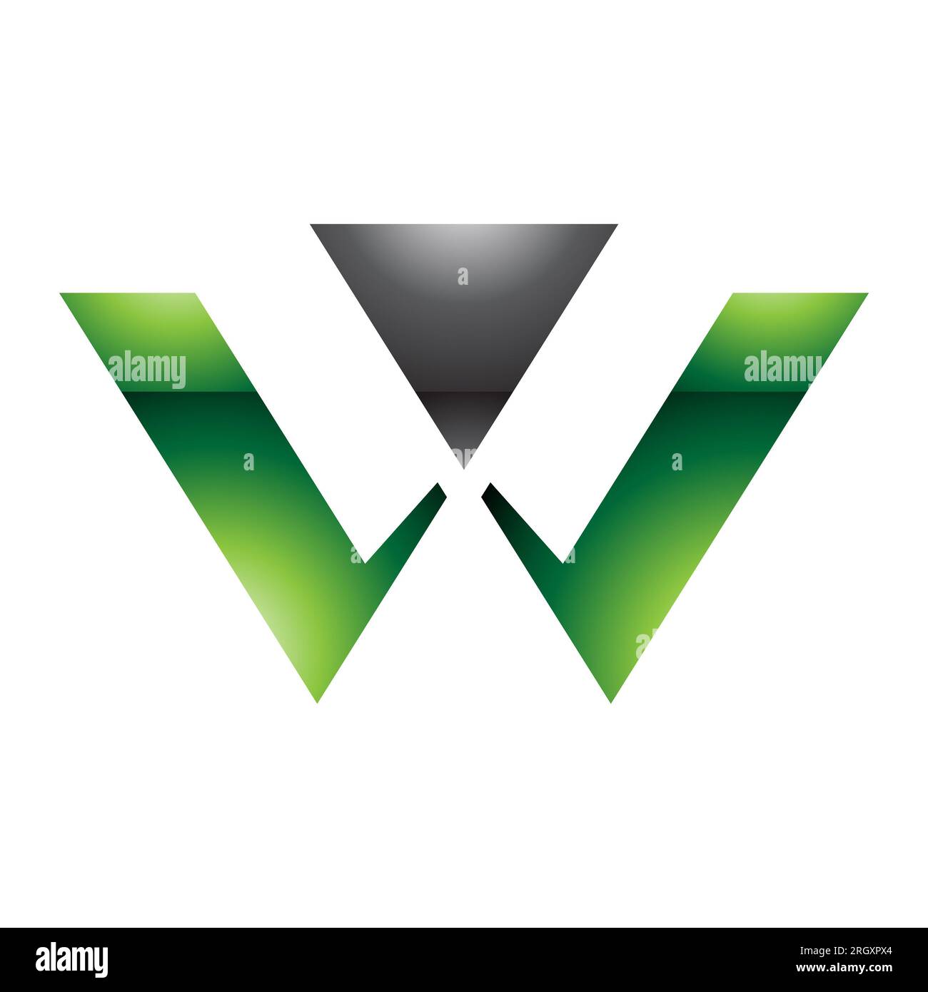 Green and Black Glossy Triangle Shaped Letter W Icon on a White ...
