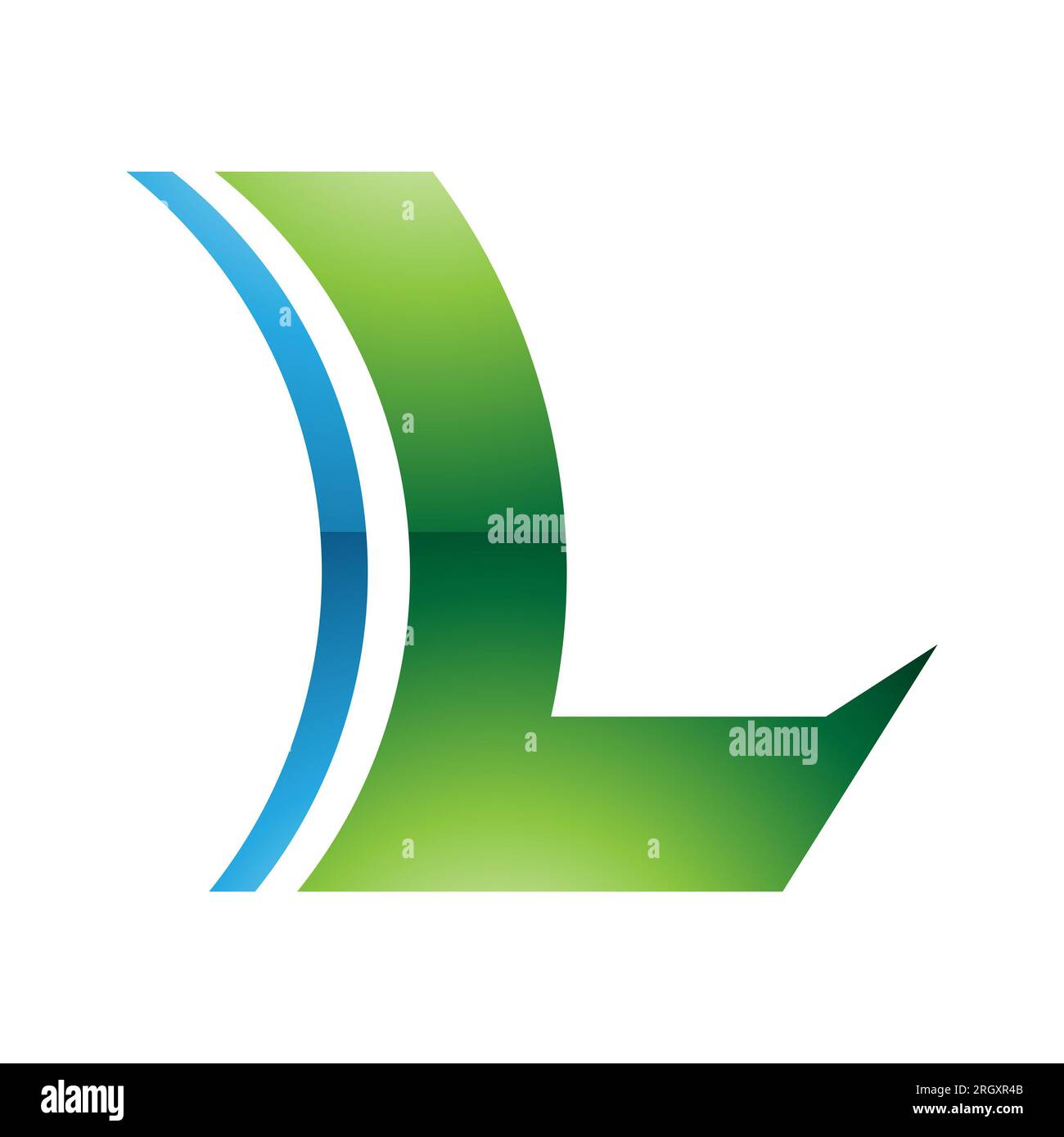 Green and Blue Glossy Concave Lens Shaped Letter L Icon on a White ...