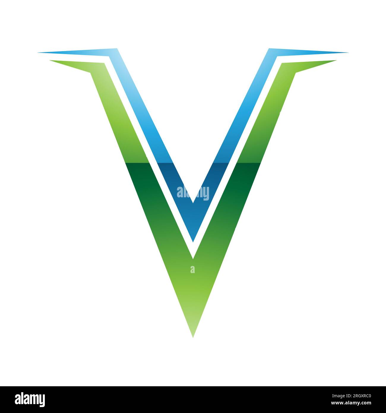 Green and Blue Glossy Spiky Shaped Letter V Icon on a White Background ...