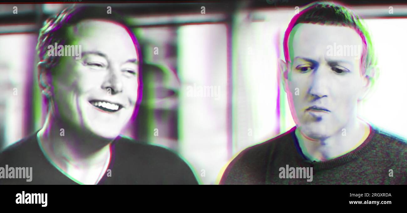 Portrait of Elon Musk and Mark Zuckerberg Glitch Effect. Elon Musk vs ...