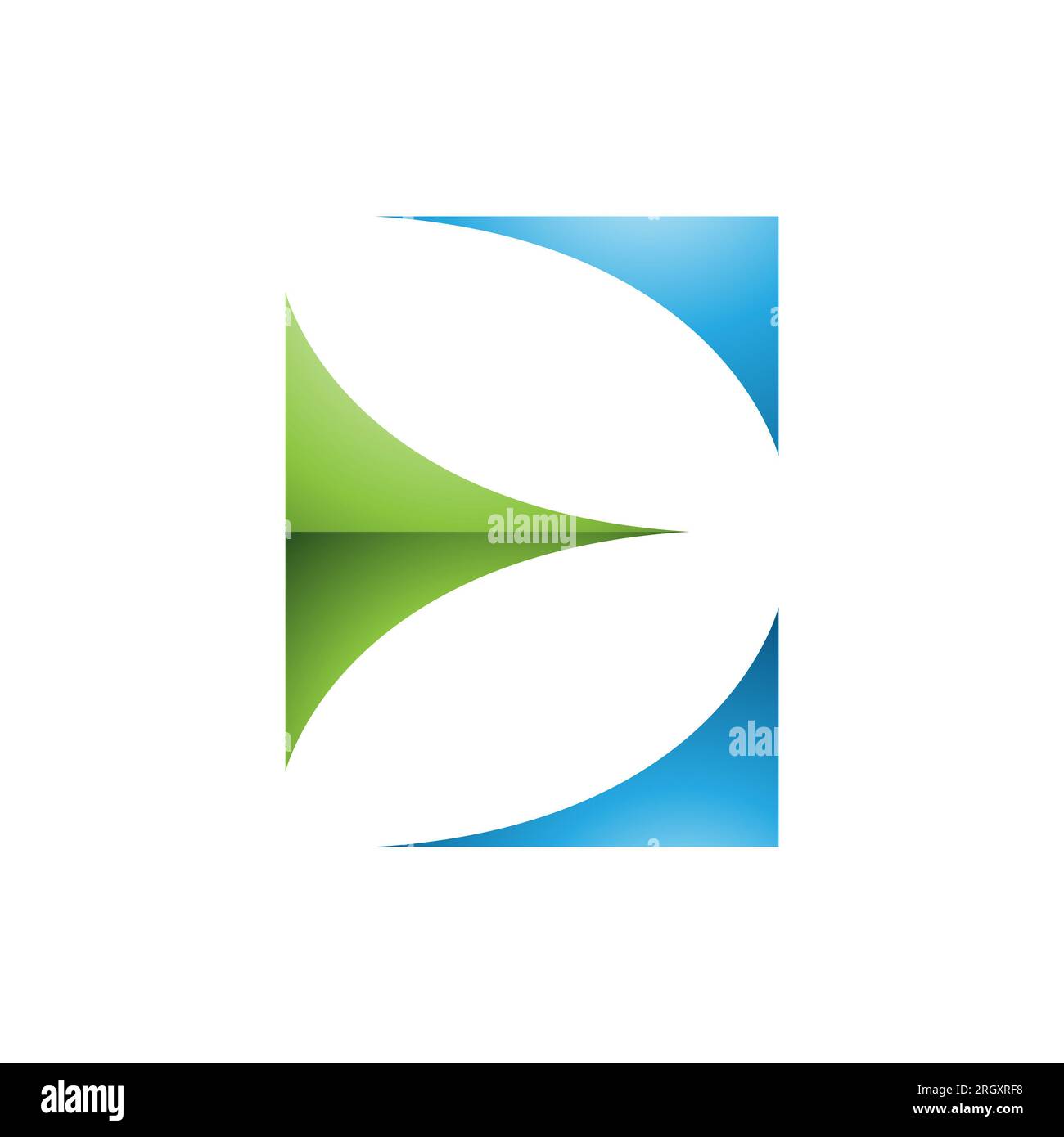 Green and Blue Glossy Uppercase Letter E Icon with Curvy Triangles on a ...