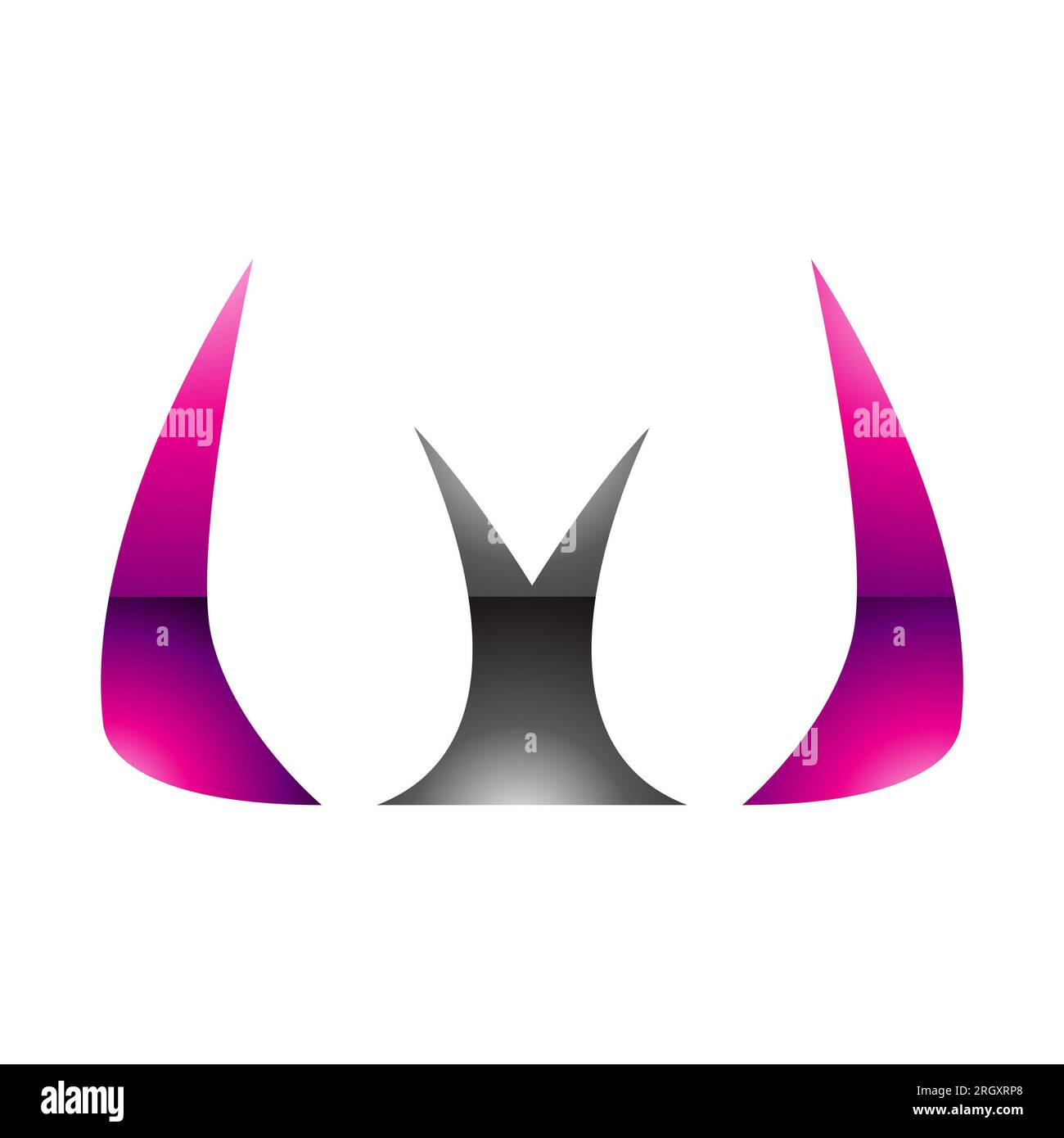 Magenta and Black Glossy Horn Shaped Letter W Icon on a White ...