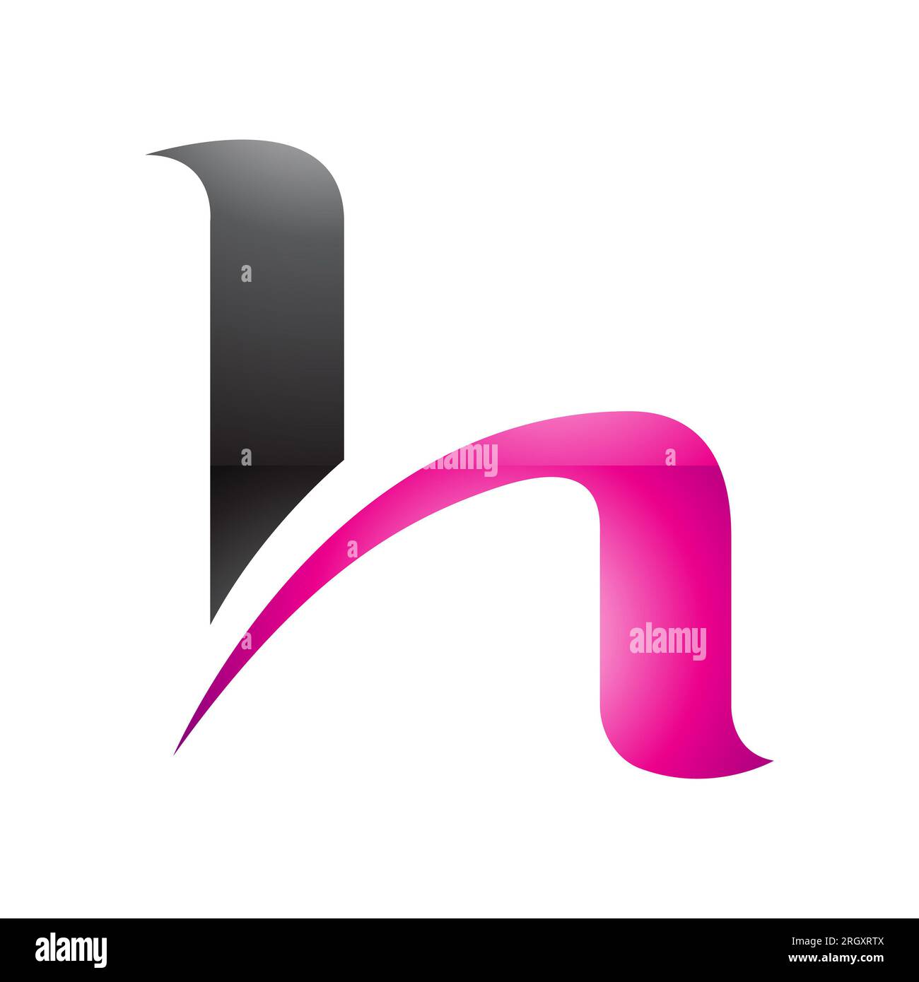 Magenta and Black Glossy Letter H Icon with Round Spiky Lines on a ...
