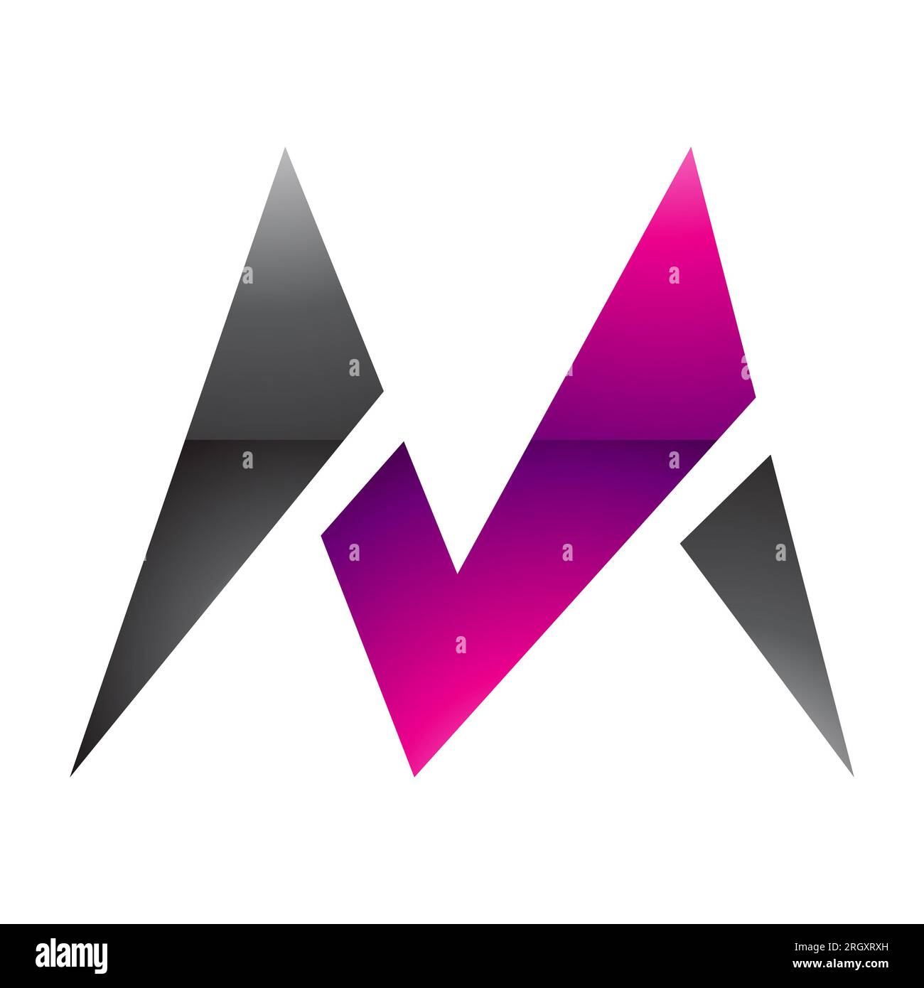 Magenta and Black Glossy Pointy Tipped Letter M Icon on a White ...