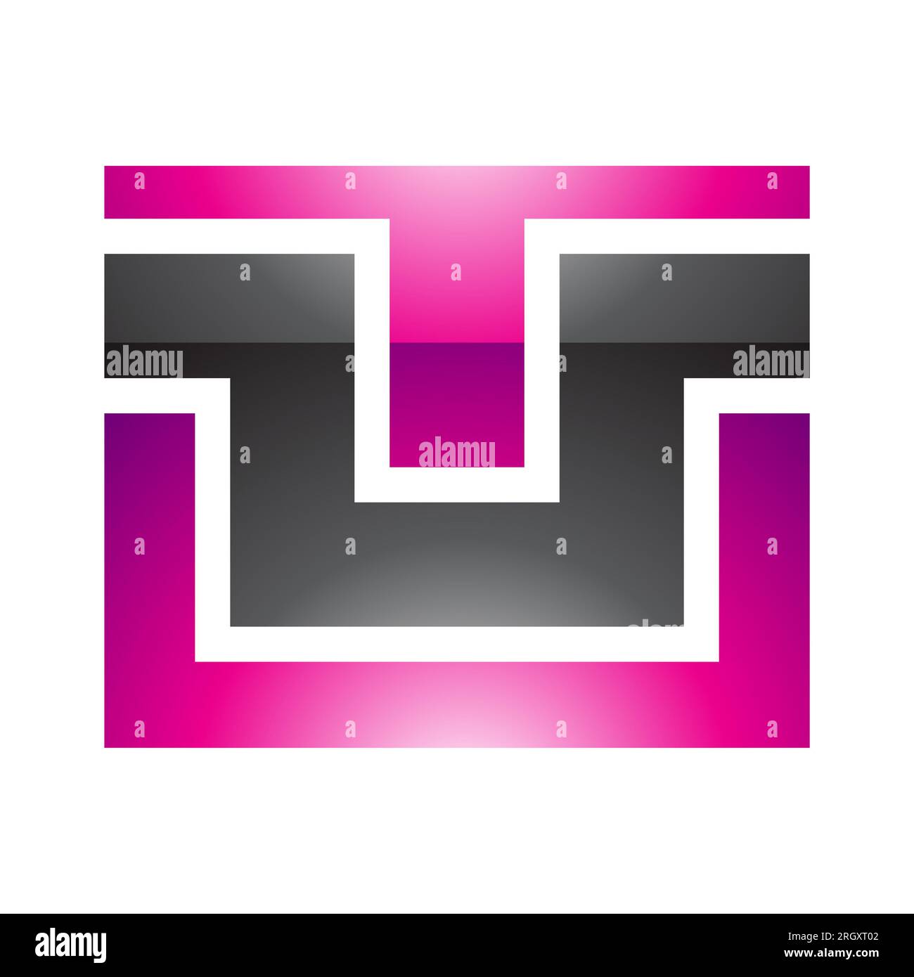 Magenta and Black Glossy Rectangle Shaped Letter U Icon on a White ...