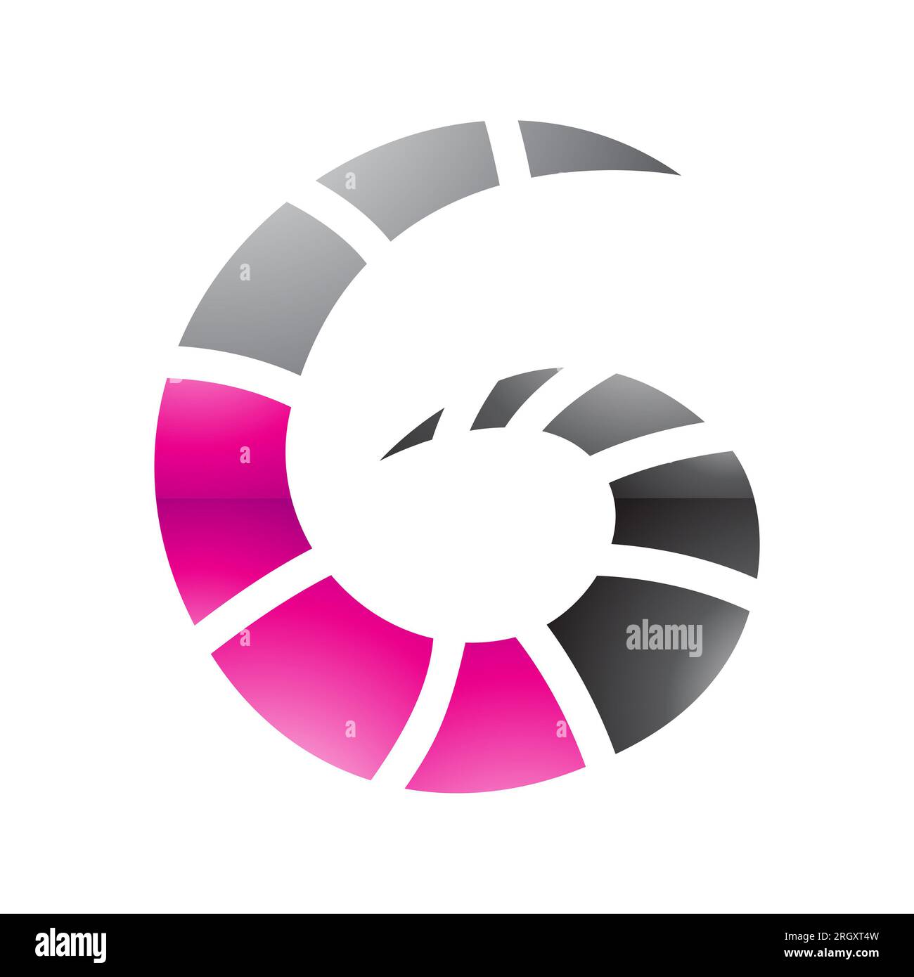 Magenta and Black Glossy Swirly Letter G Icon with Stripes on a White ...