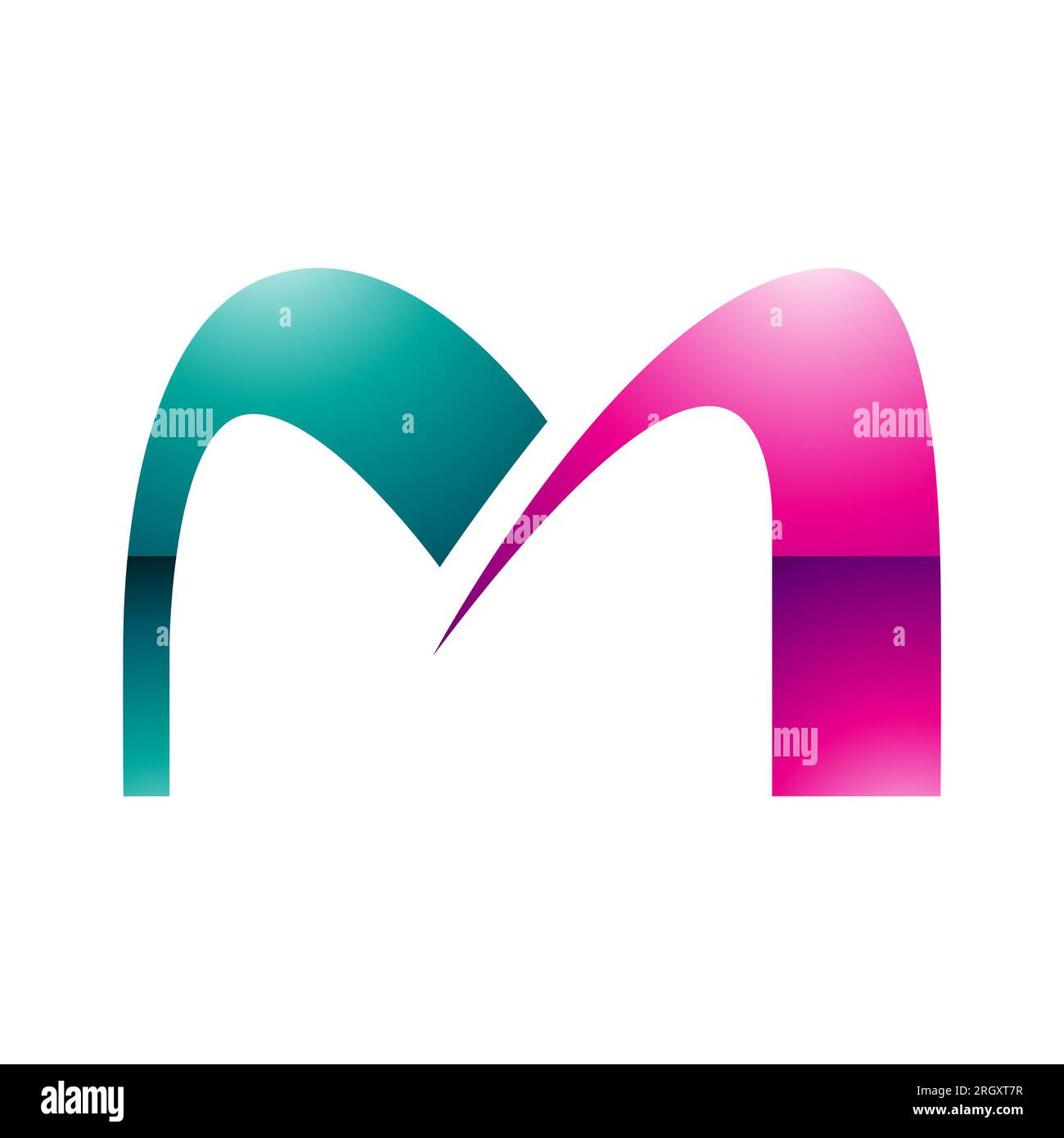 Magenta and Green Glossy Arch Shaped Letter M Icon on a White ...