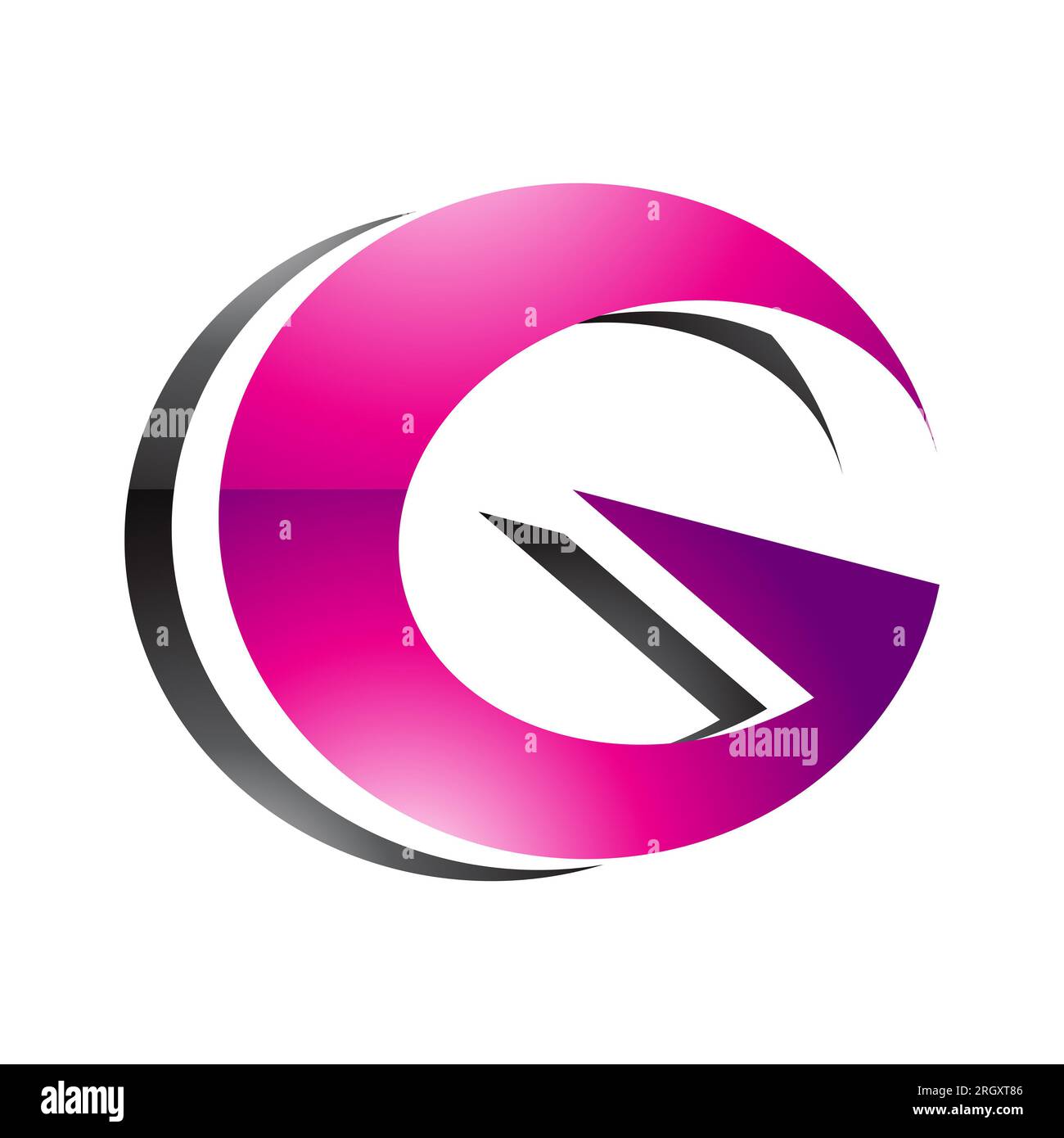 Magenta and Black Round Layered Glossy Letter G Icon on a White ...