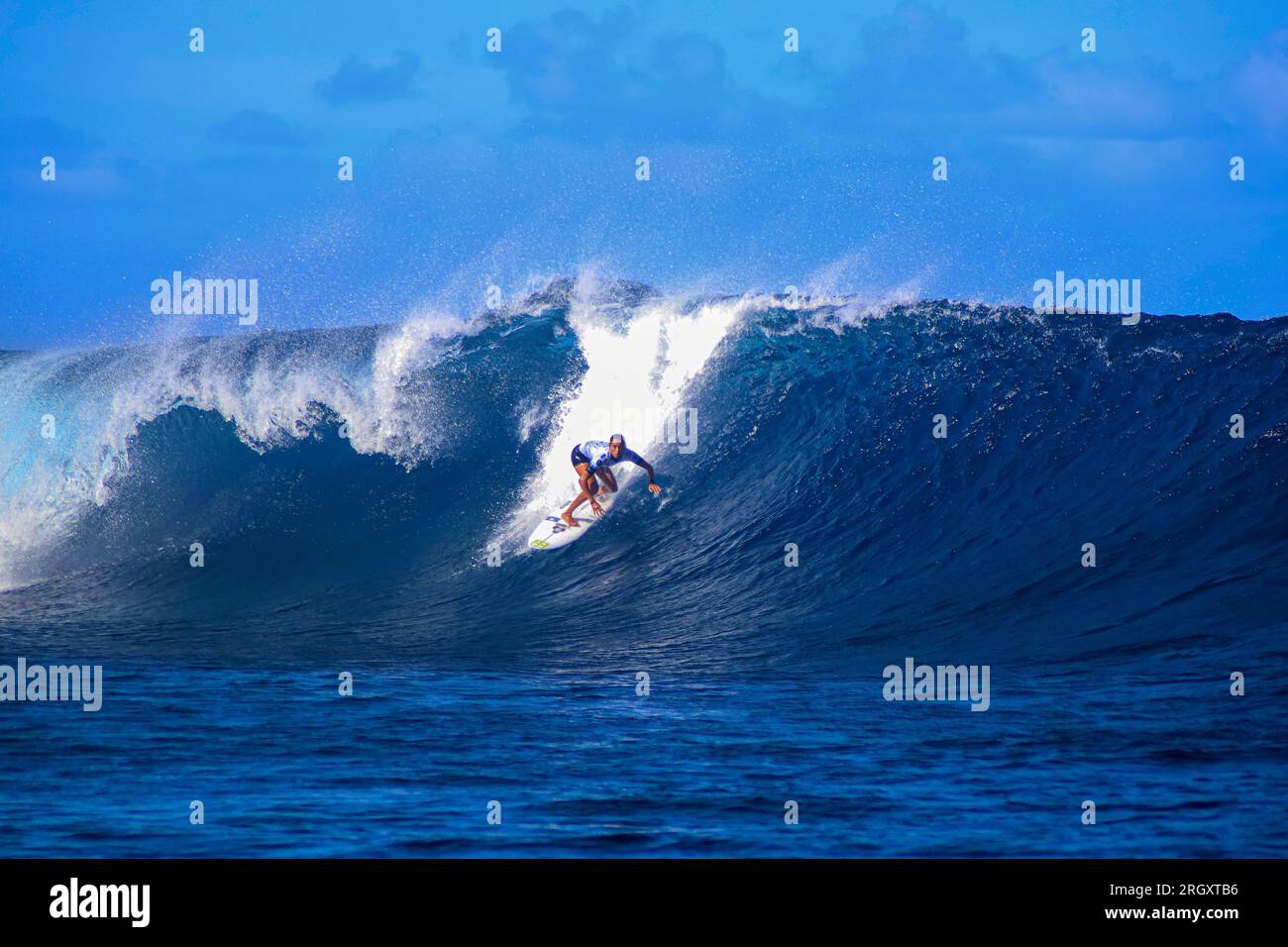French Vahine Fierro rides a wave during the Tahiti Pro surfing ...
