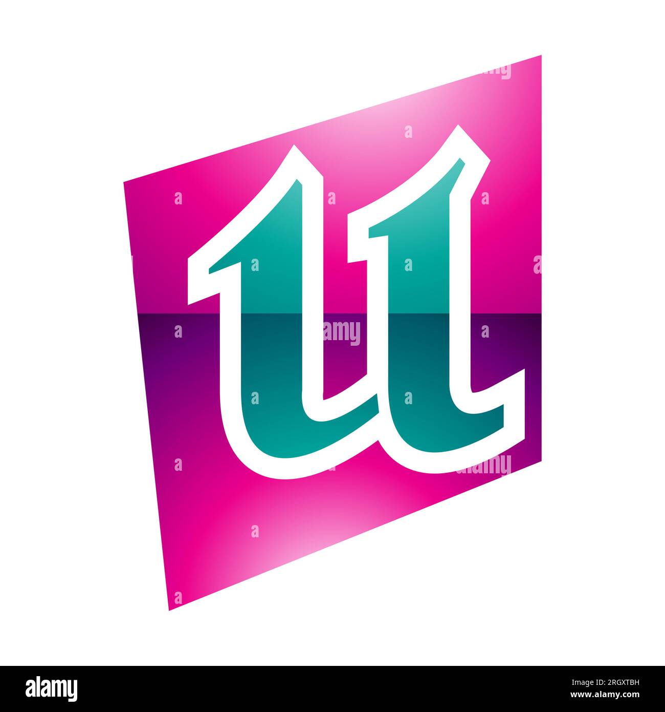 Magenta and Green Glossy Distorted Square Shaped Letter U Icon on a ...