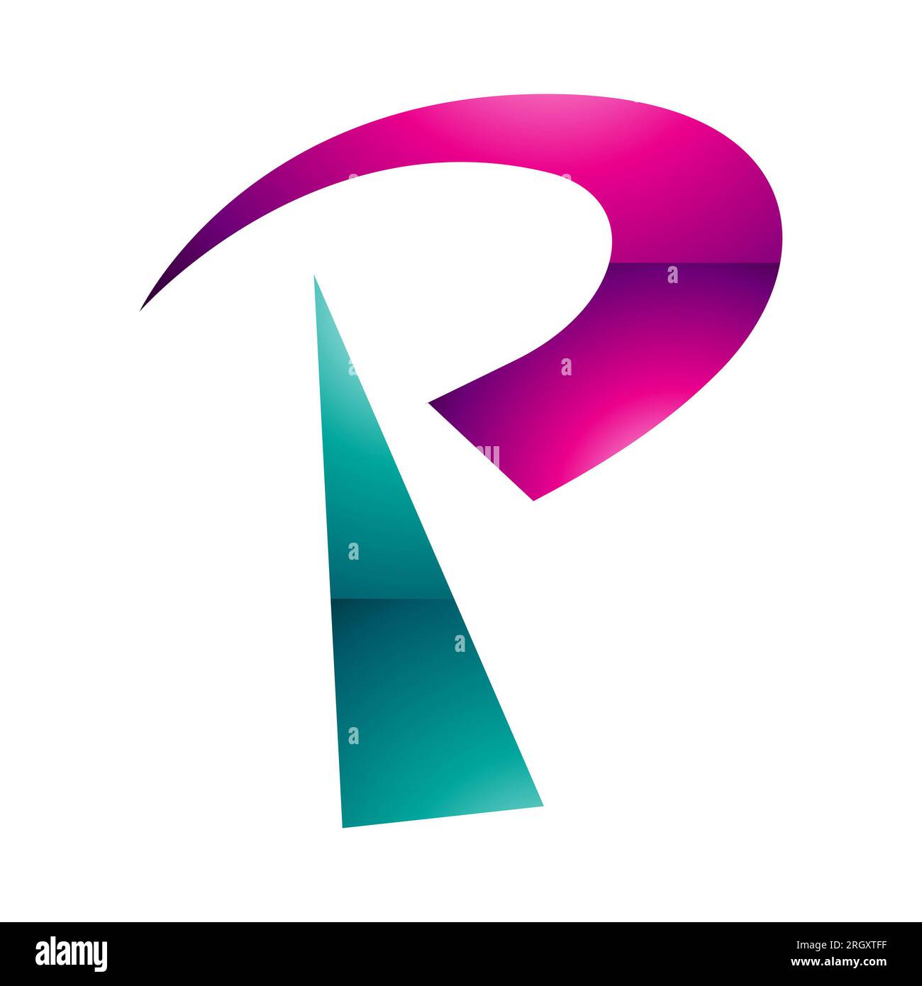 Magenta and Green Glossy Radio Tower Shaped Letter P Icon on a White ...