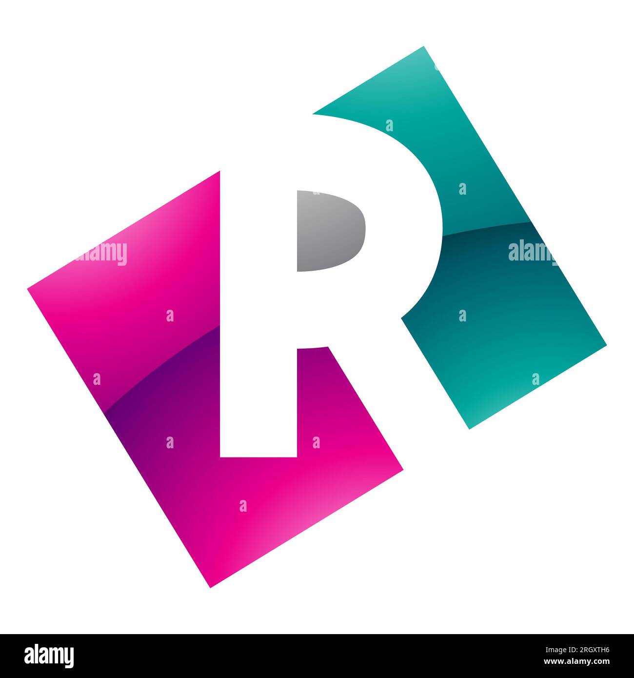 Magenta and Green Glossy Rectangle Shaped Letter R Icon on a White ...