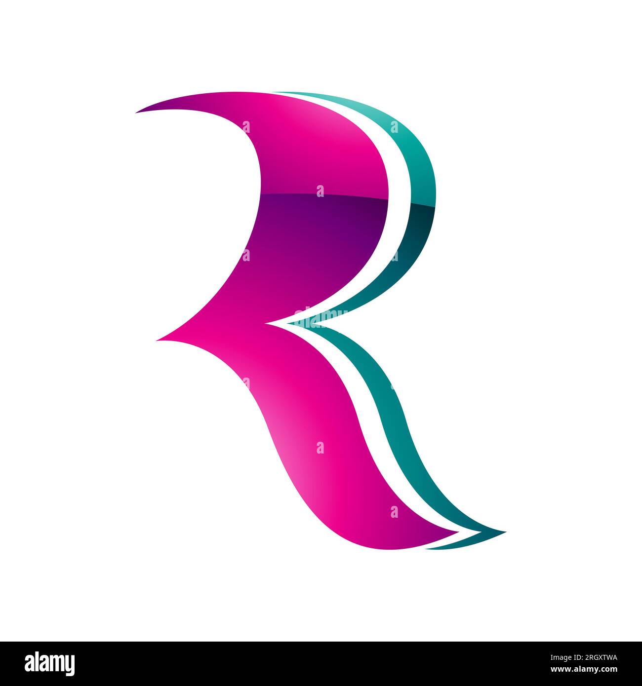 Magenta and Green Glossy Wavy Shaped Letter R Icon on a White ...
