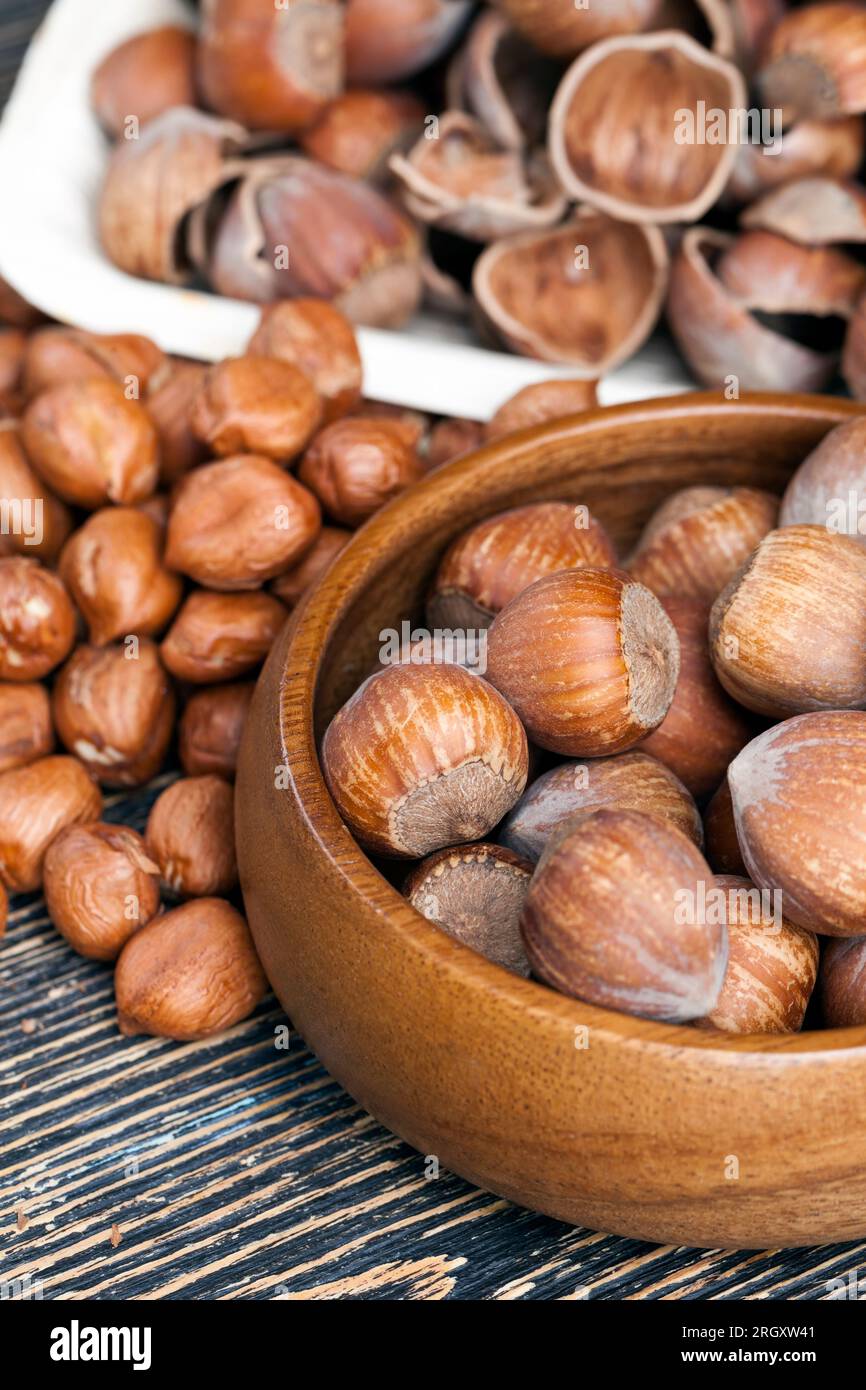 ripe hazelnuts ready for eating, hazelnuts peeled from the shell Stock ...