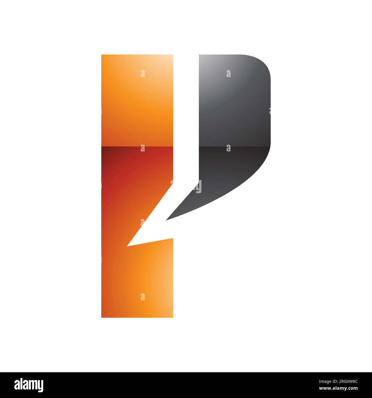 Orange and Black Glossy Letter P Icon with a Bold Rectangle on a White ...