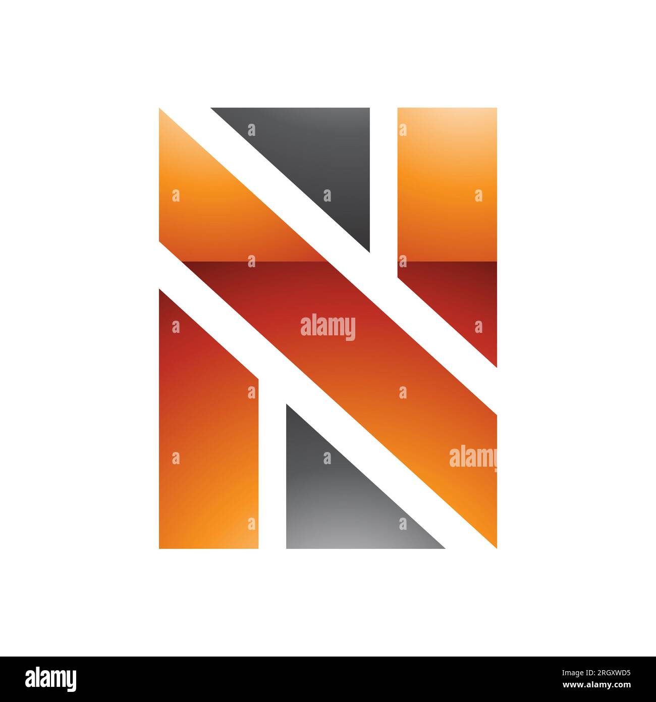 Orange and Black Glossy Rectangle Shaped Letter N Icon on a White ...