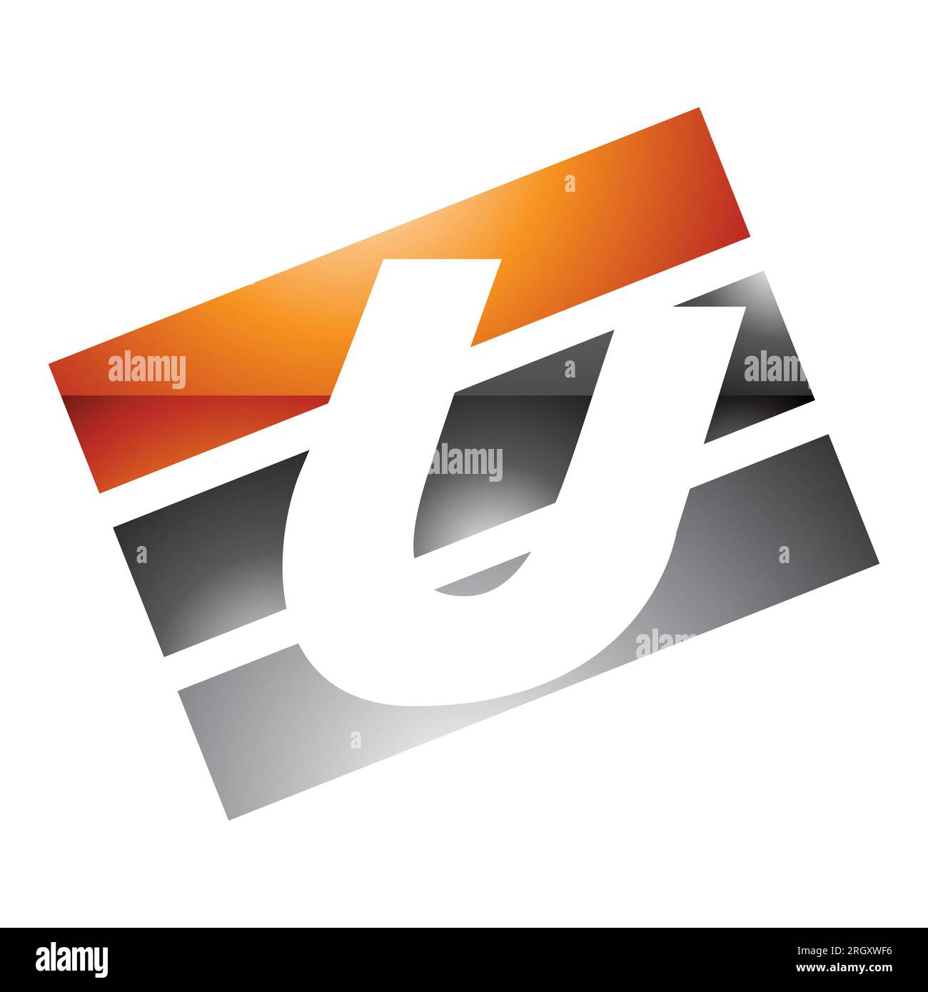 Orange and Black Glossy Rectangular Shaped Letter U Icon on a White ...