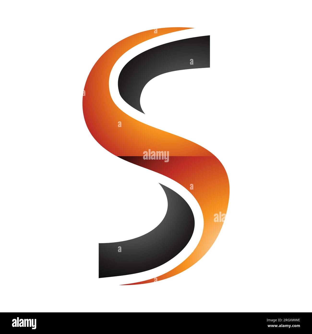 Orange and Black Glossy Twisted Shaped Letter S Icon on a White ...
