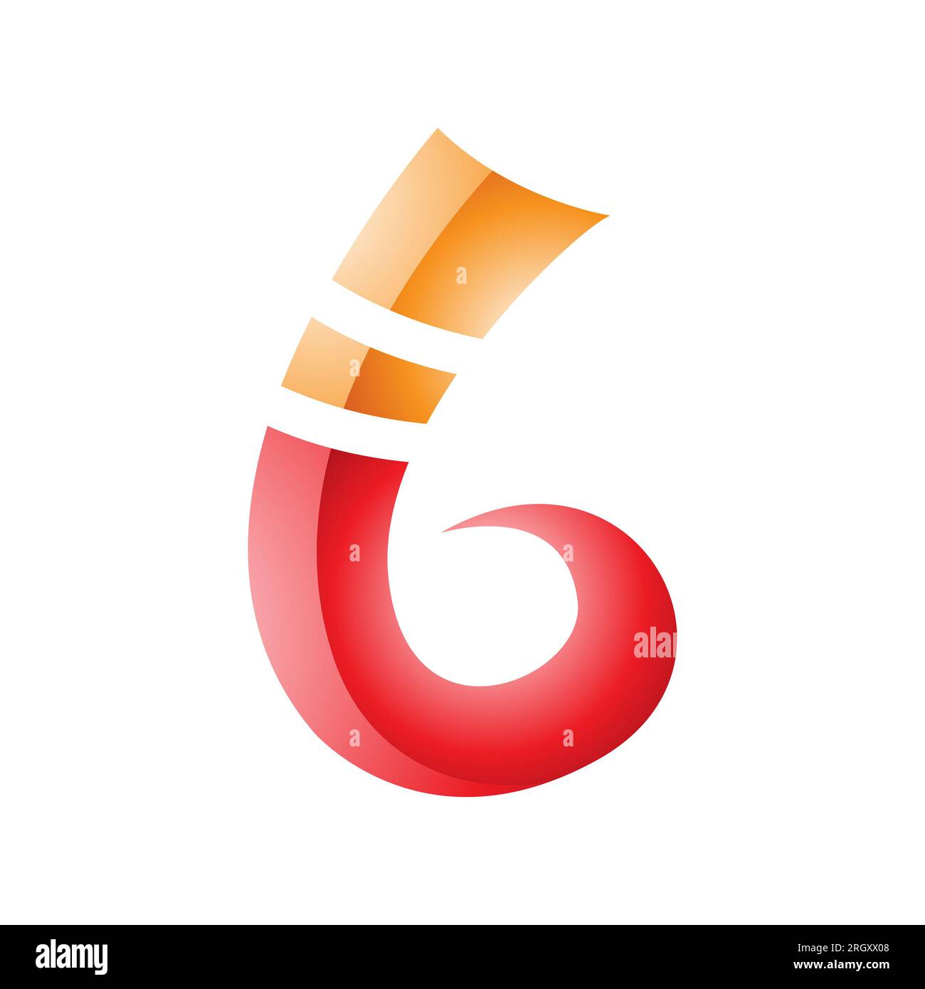 Orange and Red Curly Glossy Spike Shape Letter B Icon on a White ...