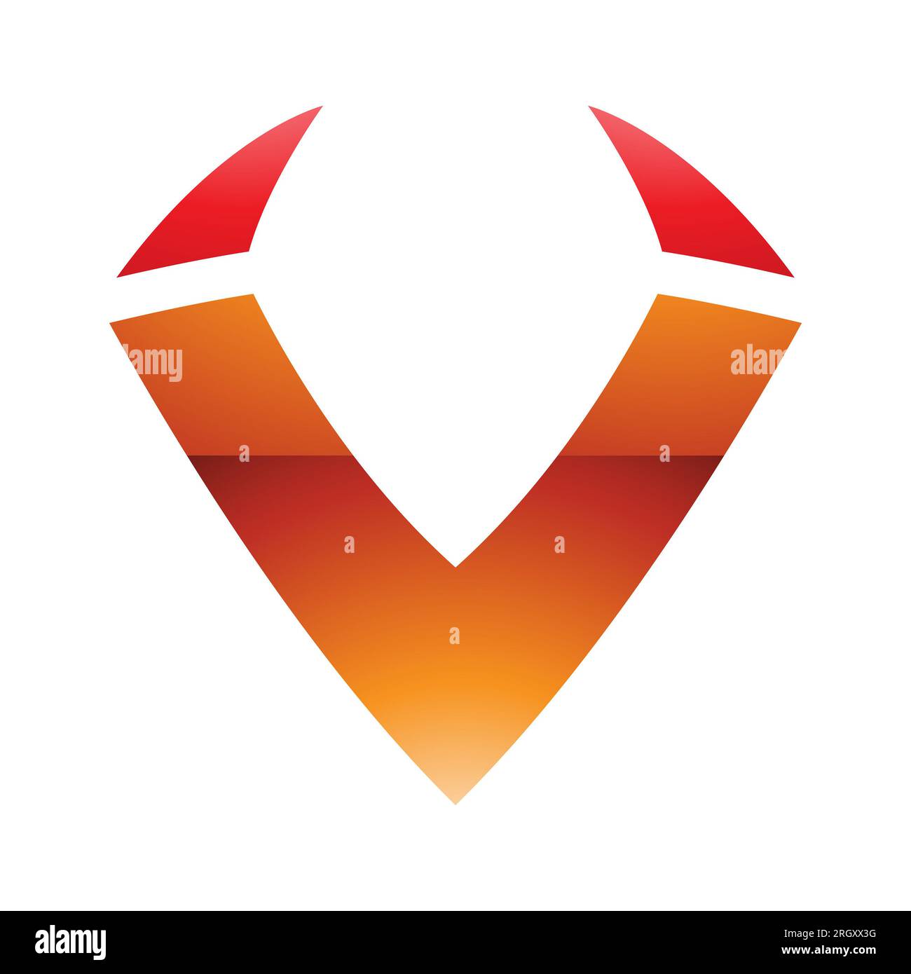Orange and Red Glossy Horn Shaped Letter V Icon on a White Background ...