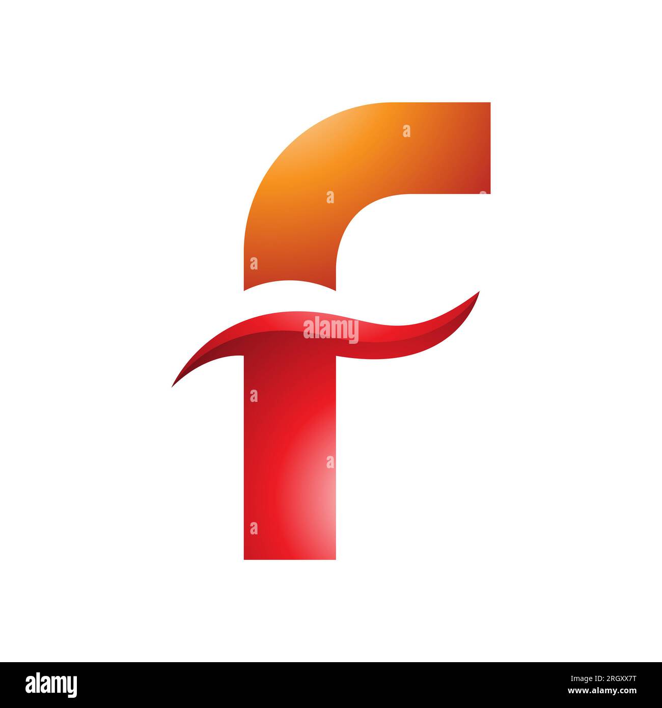 Orange and Red Glossy Letter F Icon with Spiky Waves on a White ...