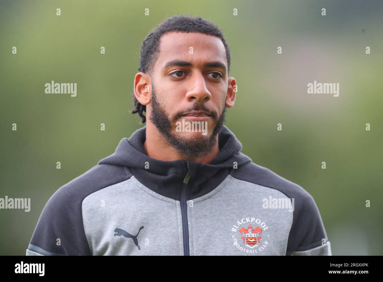 Exeter, UK. 12th Aug, 2023. Dominic Thompson #23 of Blackpool arrives ...