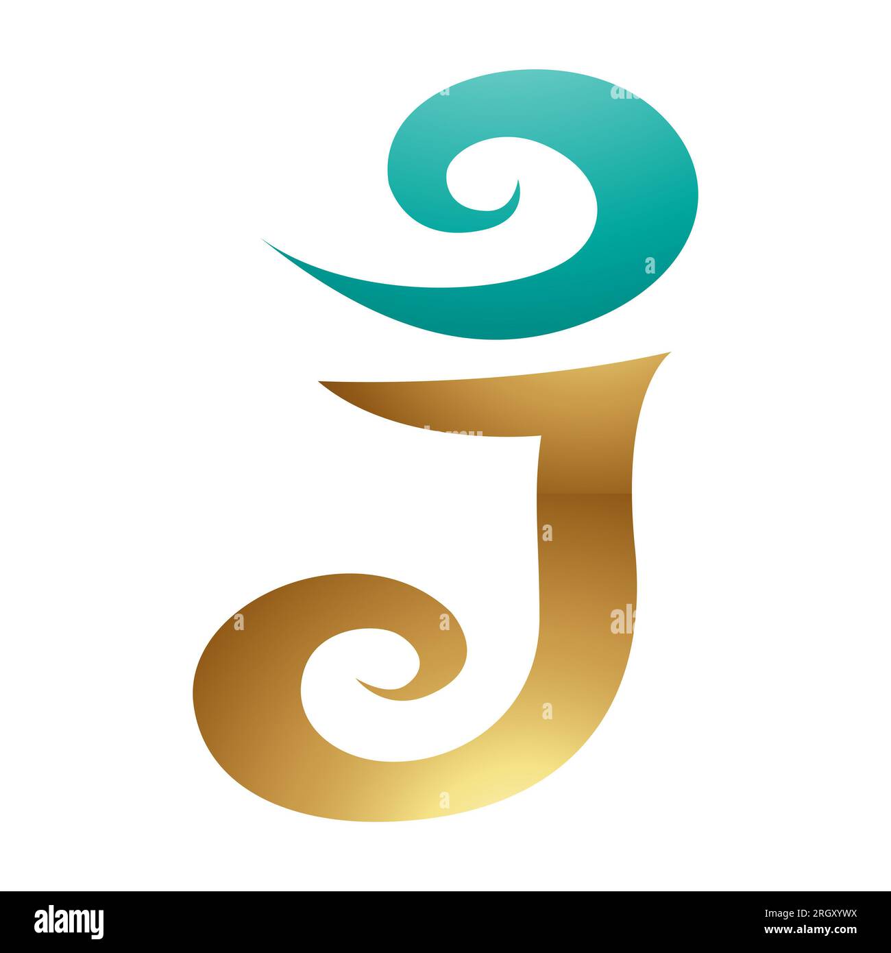 Persian Green and Gold Glossy Swirl Shaped Letter J Icon on a White ...