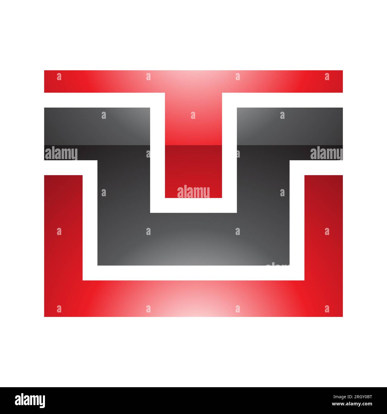 Red and Black Glossy Rectangle Shaped Letter U Icon on a White ...