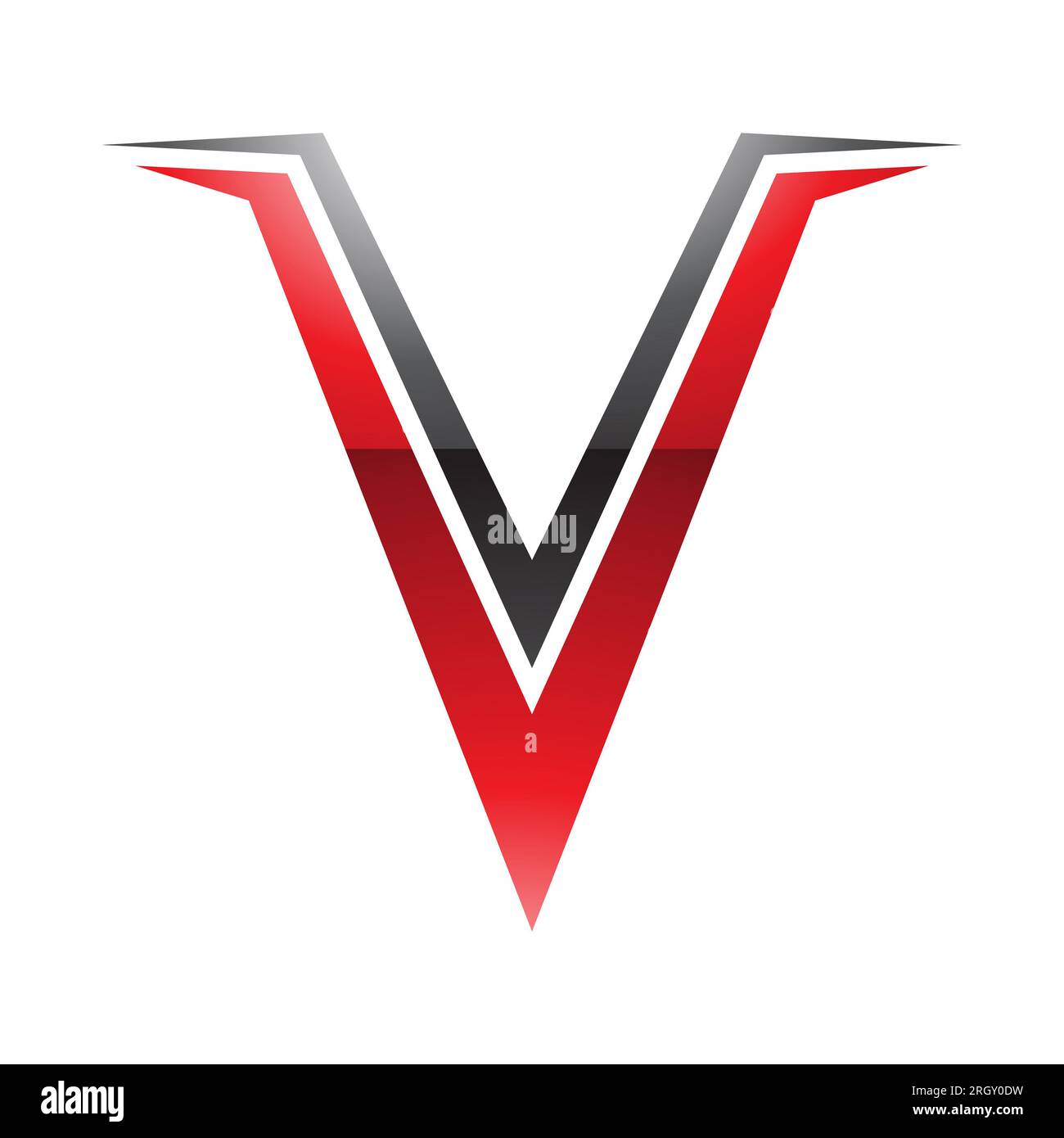 Red and Black Glossy Spiky Shaped Letter V Icon on a White Background ...