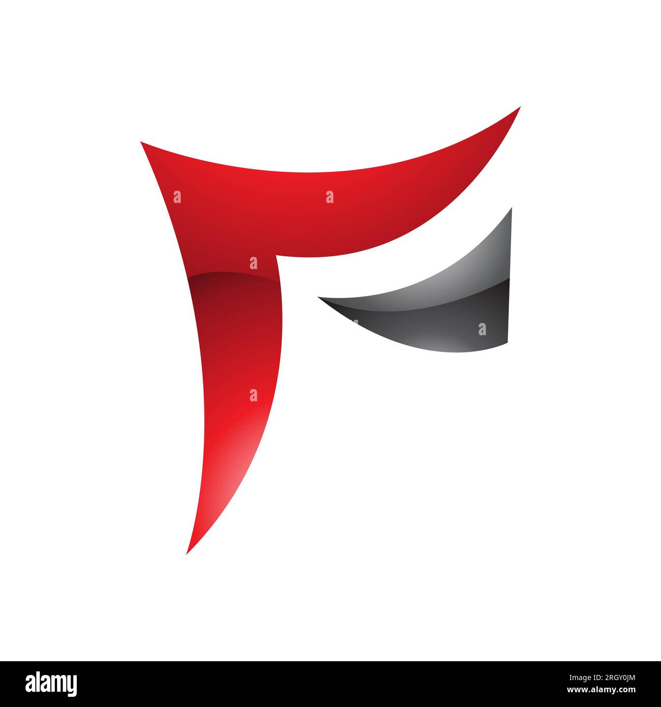 Red and Black Wavy Glossy Paper Shaped Letter F Icon on a White ...