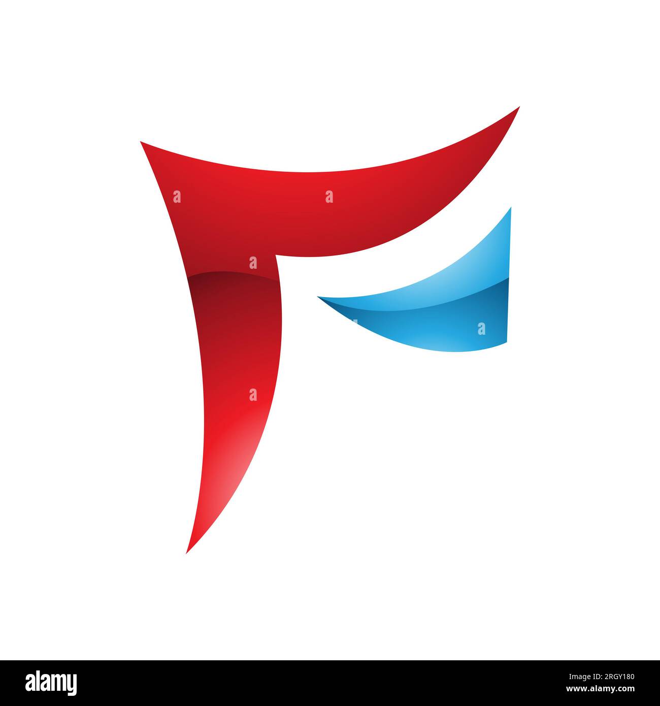 Red and Blue Wavy Glossy Paper Shaped Letter F Icon on a White ...