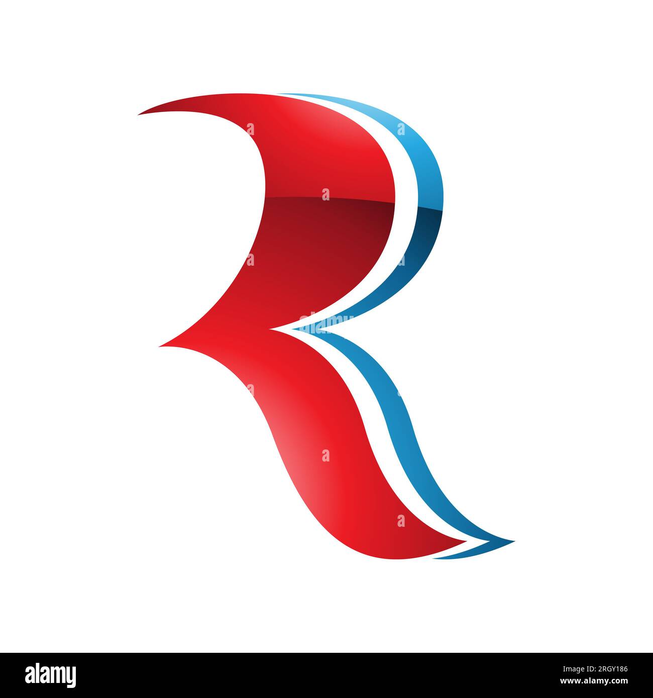 Red and Blue Glossy Wavy Shaped Letter R Icon on a White Background ...