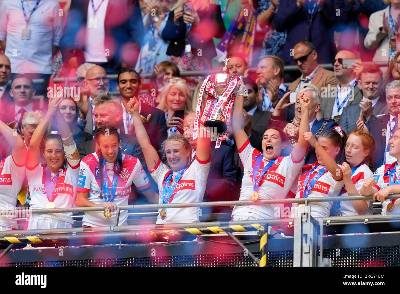 Jodie Cunningham #13 of St. Helens and Emily Rudge #12 of St. Helens ...