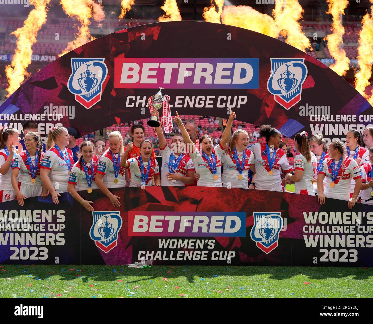 London, UK. 12th Aug, 2023. St. Helens Women lift the BetFred Women's ...