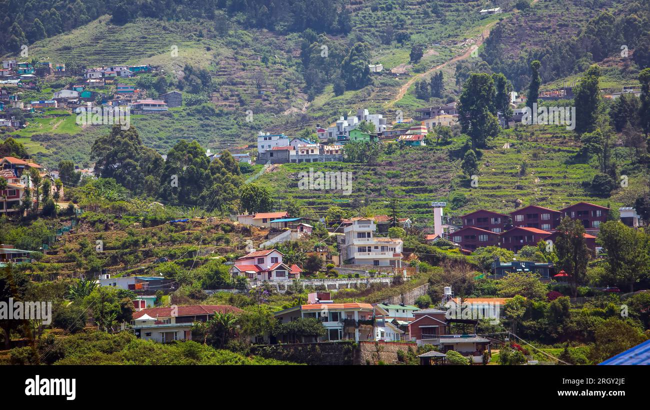 Beautiful view of cottage house on dense forest hill, Kodaikanal, Tamil ...