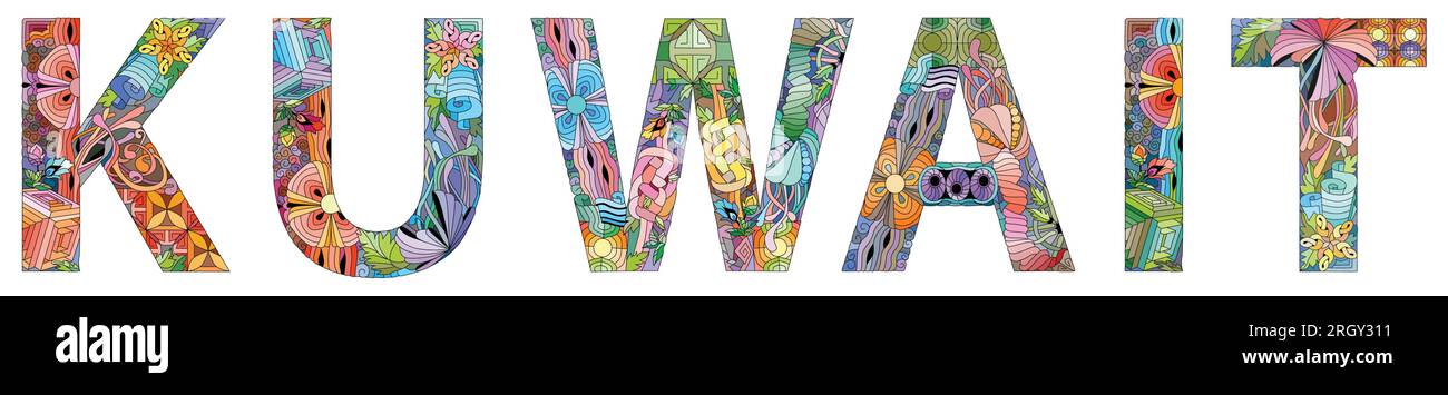 Vector word Kuwait. Hand-painted art design. Illustration for t -shirt ...